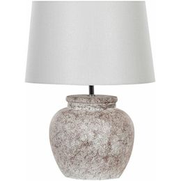 Beliani Tischlampe Beige 47 cm Keramiksockel Stein Optik Kabel mit Schalter Lampenschirm in Weiß Schlafzimmer Wohnzimmer Modern - Weiß