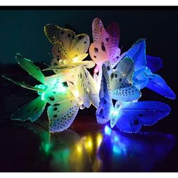 Solarbetriebene Lichterkette 12 LEDs Tierdesign Faseroptik Schmetterling Dekorationslichter Mehrfarbig für Haus, Terrasse, Garten, Baum und