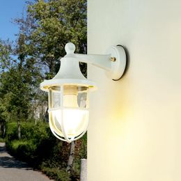 Licht-Erlebnisse Wandlampe außen IP64 Weiß E27 Glas Echt-Messing Maritim Außenleuchte - Weiß