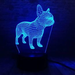 Minkurow - 3D Französische Bulldogge Hund Nachtlicht Touch Tisch Schreibtisch Optische Täuschung Lampen 7 Farben Wechselnde Lichter Heimdekoration