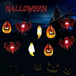 RHAFAYRE Halloween-LED-Lichterkette, 10 Fuß, 20 LEDs, batteriebetrieben, orangefarbene Kürbisse, Fledermäuse, weiße Geister für
