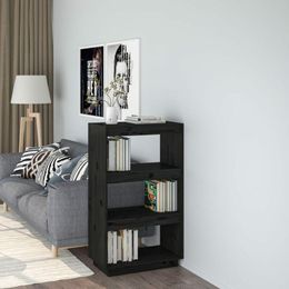 Bücherregal, Paravent, Raumteiler, Stellwand Sichtschutz Schwarz 60x35x103 cm Massivholz Kiefer NMKS86620 MAISONCHIC