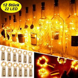 Flaschenlicht, 12 Stück 20 LEDs 2m Flaschenbeleuchtung Warmweiß Lichterkette Kupferdraht Weinflaschenbeleuchtung Kork Lichterkette - Minkurow