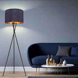 etc-shop Stehlampe Stehleuchte Wohnzimmerleuchte Schlafzimmerlampe Flurleuchte, Metall Schwarz Textil Blau Musterstanzungen, Dreibein, E27, h 160 cm