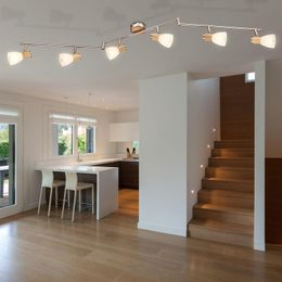 etc-shop Decken Lampe Schlaf Gäste Zimmer Glas Spot Licht-Schiene Holz Leuchte verstellbar