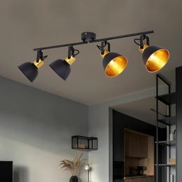 etc-shop Deckenleuchte 4-flammig Metall schwarz-gold Wohnzimmer Design Deckenlampe mit beweglichen Spots, Lichtschiene, 4x E14, LxBxH 72x13x19 cm