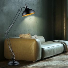 etc-shop Stehlampe Wohnzimmer Gelenkleuchte Deckenfluter Stehleuchte schwarz gold mit Fußschalter, Metall, beweglich, 1x E27, BxTxH 38x75x180 cm