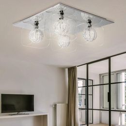 etc-shop - Deckenleuchte Deckenlampe Esszimmerleuchte Wohnzimmer, 4 flammig, Metall Glas Chrom, LxBxH 36x36x16cm