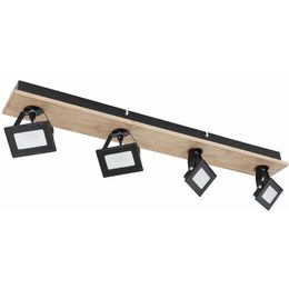 etc-shop Deckenleuchte Holzlampe Deckenlampe Glas Wohnzimmer Deckenstrahler mit beweglichen Spots, Metall schwarz, 4x led 4x 5W 4x 420Lm warmweiß, l 66 cm