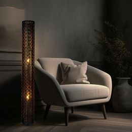 etc-shop Design Steh Lampe Wohn Zimmer Decken Fluter Ring Stanzung schwarz gold im Set inkl. led Leuchtmittel