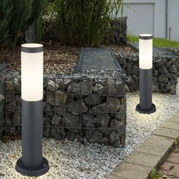 etc-shop 2er Set Sockel Außen Steh Leuchte anthrazit Garten Wege Beleuchtung Veranda Hof Stand Lampe