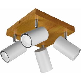 etc-shop Deckenleuchte Spotleuchte Holz Deckenlampe Wohnzimmerleuchte weiß, mit verstellbaren Spots, 4x GU10, LxBxH 22x22x16 cm