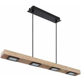 etc-shop Pendelleuchte Holz lang Holzlampe hängend Hängeleuchte Glas satiniert dunkelbraun, Metall schwarz matt, 6x led 6x 5W 6x 390Lm warmweiß, l 75 cm