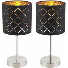 etc-shop 2er Set Nacht Tisch Lampen Schlaf Zimmer Lese Leuchten schwarz gold im Set inkl. led Leuchtmittel