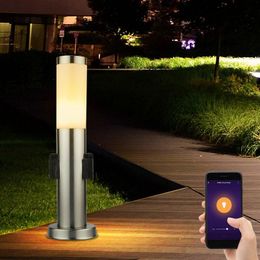 etc-shop - Smart Home led rgb Außenleuchte mit Steckdose 45cm dimmbar Stromsäule Garten mit Lampe Farbwechsel App- und Sprachsteuerung Standleuchte