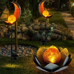 etc-shop - 3er Set led Außen Solar Lampen Garten Steck Strahler Mond Design Terrassen Lotos Blumen Leuchten