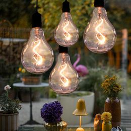 etc-shop Hängeleuchte Edison Glühbirne Außenlampe hängend Fairy lights Hängelampe Gartenleuchte, schwarz, Timer, 4x led warmweiß, LxBxH 150x11x50 cm