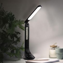 etc-shop - Kabellose Schreibtischlampe mit Akku led Nachttischlampe Touch dimmbar Tischlampe mit Uhr, beweglicher Spot, schwarz, 4W 200lm