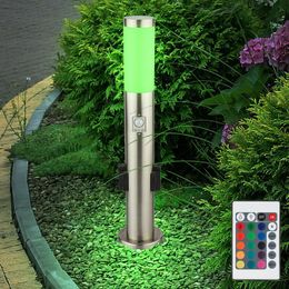 etc-shop Edelstahl Steh Lampe dimmbar Außen Steckdosen Bewegungsmelder Garten Wege Leuchte Fernbedienung im Set inkl. rgb led Leuchtmittel