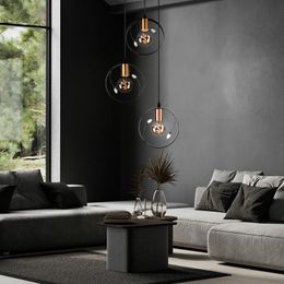 etc-shop Retro Decken Hänge Lampe Ring Design Kristall Pendel Leuchte schwarz im Set inkl. led Leuchtmittel