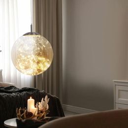 etc-shop - Hängeleuchte Lampe Kugelleuchte Pendellampe Wohnzimmerleuchte Schlafzimmer, Glas amberfarben, 1x led 10W 800L 3000K, DxH 25x150 cm