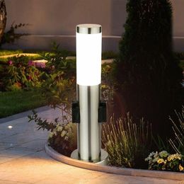 etc-shop Led Edelstahl Stand Leuchte Garten Terrasse IP44 Beleuchtung 2x Steckdosen