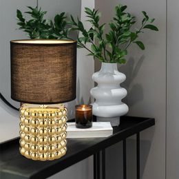 etc-shop Tischlampe Wohnzimmer Tischleuchte Keramik Nachttischlampe schwarz gold, Textilschirm, 1x E14 Fassung, DxH 18,5x33 cm