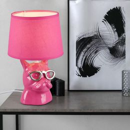 etc-shop Tischlampe Leuchte Nachttischlampe Keramik für Schlafzimmer Esszimmerlampe Tischleuchte Modern, Hund mit Brille pink, Textil, 1x E14 Fassung, DxH
