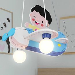 etc-shop - Kinder Decken Pendel Leuchte Jungen Flugzeug Holz Flieger Hänge Lampe blau