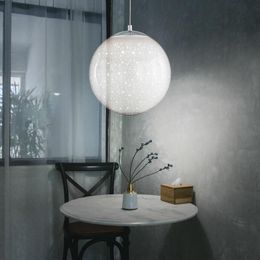 etc-shop Hängelampe Glaskugel Hängeleuchte Glaskugel Höhenverstellbar Kugellampe hängend, Sternendekor, Glas Metall weiß silber, 1x led 11W 950Lm 3000K, DxH