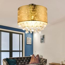 etc-shop - Deckenleuchte Kronleuchter Deckenlampe Kristalllampe led rgb Farbwechsler Fernbedienung gold Textil