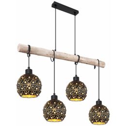 etc-shop Pendelleuchte Holz Esstischlampe Esszimmer Lampen hängend Vintage Hängeleuchte Holzbalken, Kristalle Höhenverstellbar, 4x E27, l 85 cm, Wohnzimmer