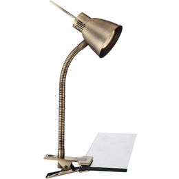 etc-shop Nachttischlampe Klemmleuchte altmessing Tischlampe beweglich Tischleuchte mit beweglichem Spot, Metall, 1x led 3 Watt 165 lm, LxBxH 24x24x37,5 cm