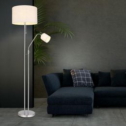 etc-shop Stehleuchte Wohnzimmer sandfarben Deckenfluter mit Leselampe Stehlampe Stoffschirm Zugschalter, Leseleuchte mit Kippschalter, nickel matt, 1x E27 1x