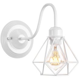 Wandleuchte Vintage, Mini Diamant Form Wamp Lampe im Industri Design, Decor Lampe mit Käfig für Wohnzimmer Esszimmer Weiß 1PCS