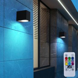 etc-shop - 2er Set rgb led Außen Lampen Fernbedienung alu Down Spots dimmbar Fassaden Wand Leuchten schwarz