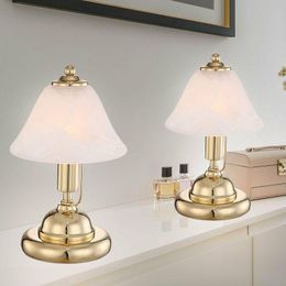 etc-shop Tischlampe Tischleuchte Bürolampe Leseleuchte, led Touchschalter, Höhe 27 cm, Messing-Gold Glas Alabasteroptik, 2er Set