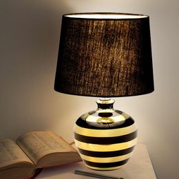 etc-shop - Keramik Tisch Leuchte schwarz gold Wohn Zimmer Textil Lese Lampe im Set inkl. led Leuchtmittel
