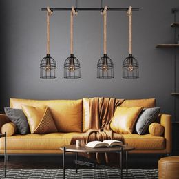 etc-shop - Käfig Hänge Lampe Ess Zimmer Beleuchtung Decken Leuchte schwarz-matt Sisal Pendel Vintage