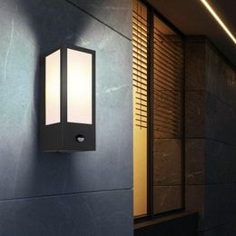 etc-shop Wandleuchte mit Bewegungsmelder Außenleuchte mit Sensor Wandlampe schwarz, Metall, 1x E27 Fassung, LxBxH 15,4x12x32 cm