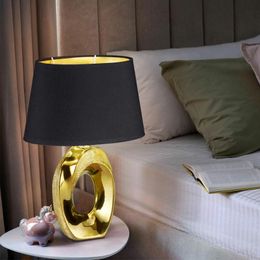 etc-shop Nachttischleuchte gold Tischlampe Wohnzimmer Textil Leseleuchte schwarz, Keramik, 1x E14, DxH 23x33 cm