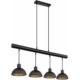 etc-shop Hängelampe Pendelleuchte Esstischleuchte Pendellampe Höhe verstellbar schwarz goldfarben 4 flammig, Metall, 4x E27 Fassungen, LxBxH 91x18,5x120 cm