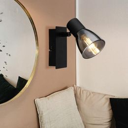 etc-shop Wandleuchte Schlafzimmerleuchte Wandlampe mit beweglichem Spot, Metall schwarz Glas rauch, 1x E14 Fassung, BxH 7 x 14 cm