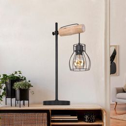 etc-shop - Retro Tischlampe Holz Tischleuchte Metall schwarz, Gitter Design Lampenschirm, 1x E27, LxH 33 x 55 cm