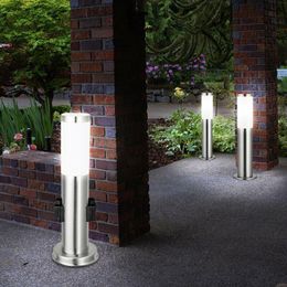 etc-shop 3er Set Steh Leuchten Außen Steckdosen Edelstahl Stand Lampen im Set inklusive led Leuchtmittel