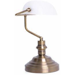 etc-shop Bankerlampe Schirm weiß Schreibtischlampe Messing Antik Retro Nachttischlampe Vintage Style Bibliothekslampe, Schirm kippbar Glas Alabasteroptik
