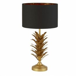 etc-shop Tischleuchte Tischlampe Beistellleuchte Wohnraumleuchte Ananas Designlampe Gold mit Textilschirm, Metall schwarz, 1x E27 Fassung, DxH 28x53 cm