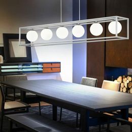 etc-shop - led Pendel Decken Leuchte Glas Kugel Wohn Zimmer Beleuchtung Hänge Lampe silber