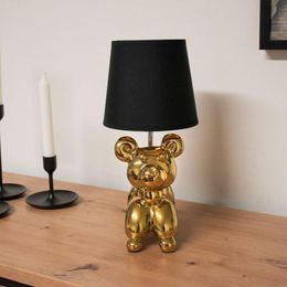 etc-shop Textil Nacht Schreib Tisch Leuchte schwarz gold Wohn Zimmer Beleuchtung Hunde Design Keramik Lampe
