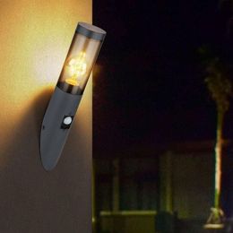 etc-shop - Außenwandlampe mit Bewegungsmelder Edelstahl Wandleuchte Fackel Aussen, anthrazit rauch, 1x E27, BxH 7,6x41 cm